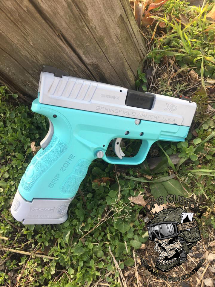 Beautiful Tiffany Blue and Crushed Silver Pistol - Toms Custom Guns