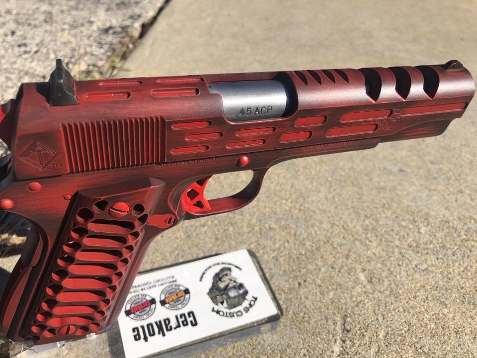 Custom 1911 gets laser cut and Distressed - Toms Custom Guns